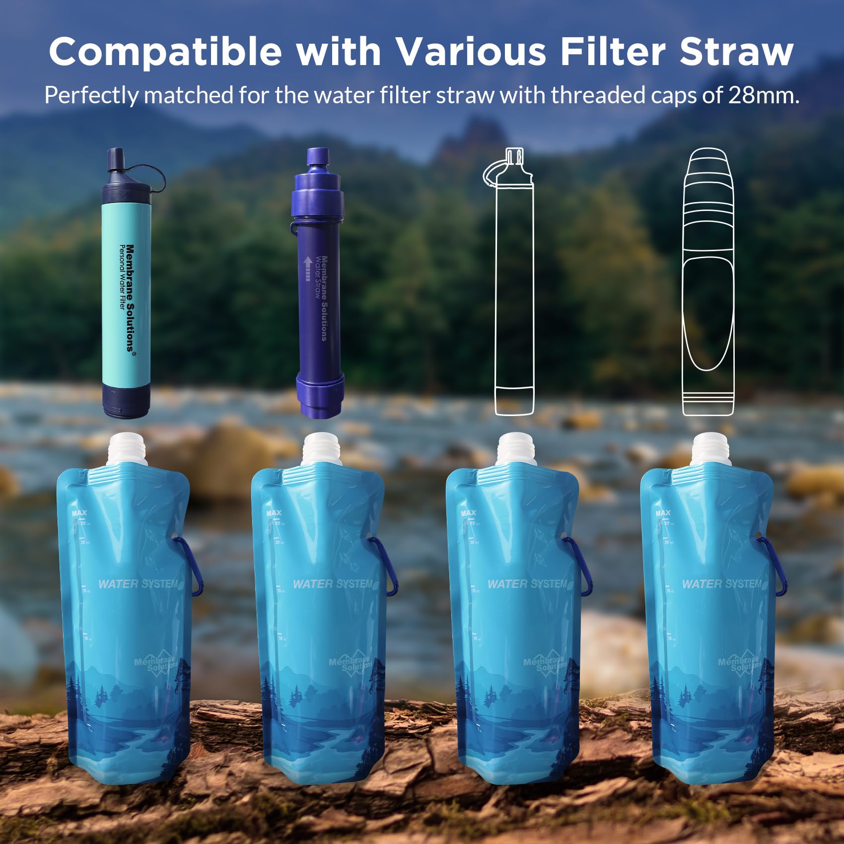 6L Gravity Water Filter Pro with 23oz Collapsible Squeezable Water Pou ...